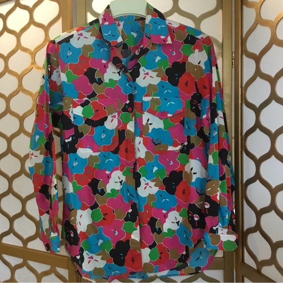 Vintage | Tops | Vintage Floral Poppy Long Sleeve Dress Shirt Loud ...